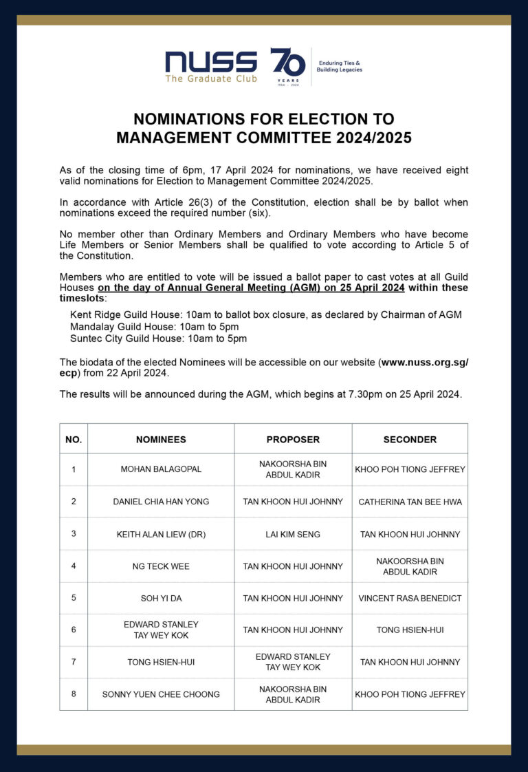Nominations for Election to Management Committee 2025/2027 - NUSS
