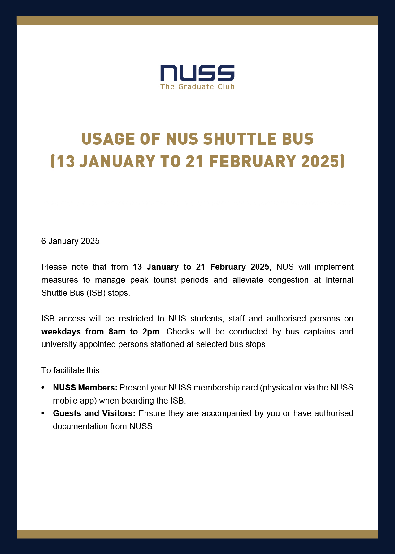 Usage of NUS Shuttle Bus (13 January to 21 February 2025) - NUSS