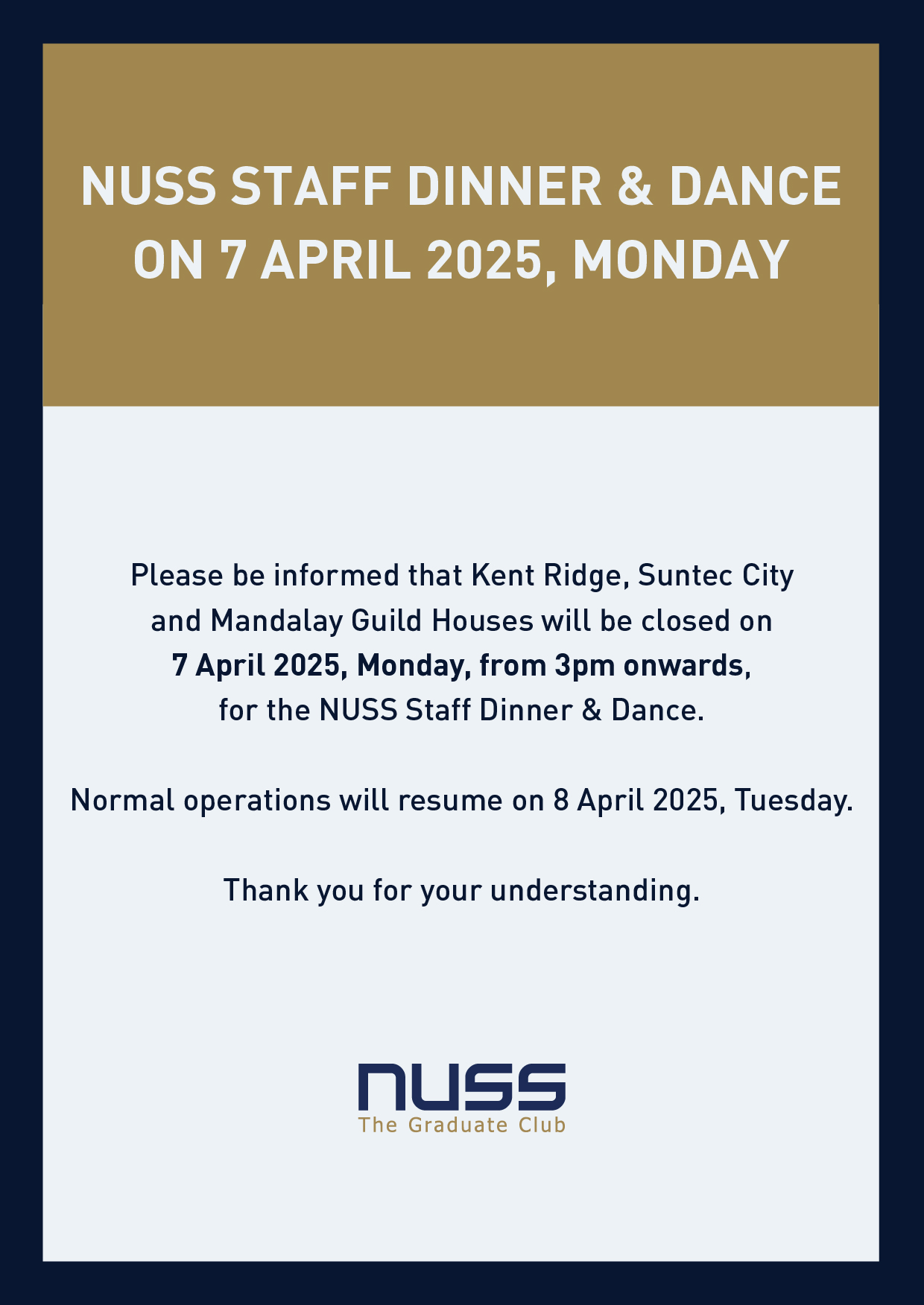 NUSS Staff Dinner & Dance on 7 April 2025 - NUSS