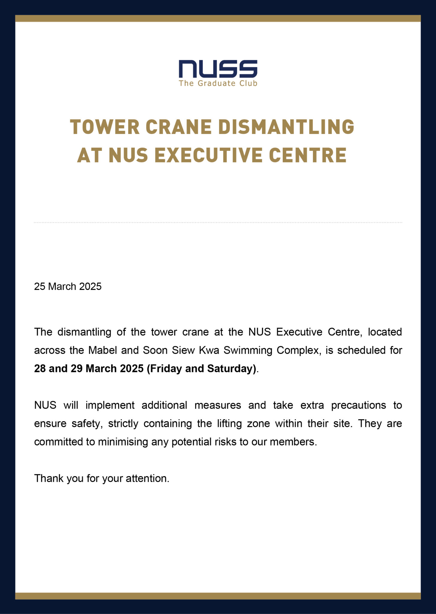 Tower Crane Dismantling at NUS Executive Centre - NUSS