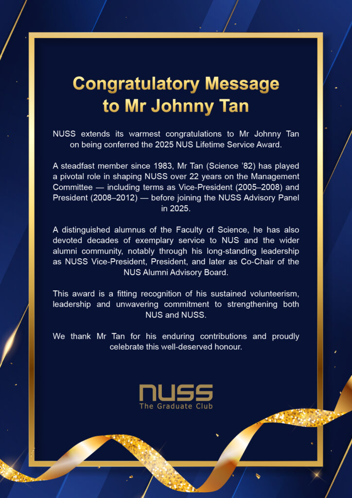 Congratulatory Message to Mr Johnny Tan - NUSS